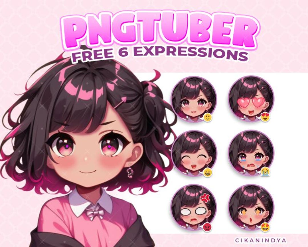 PNG Tuber | Edgy Chibi Girl With Pink Highlights and Pouty Expression ...