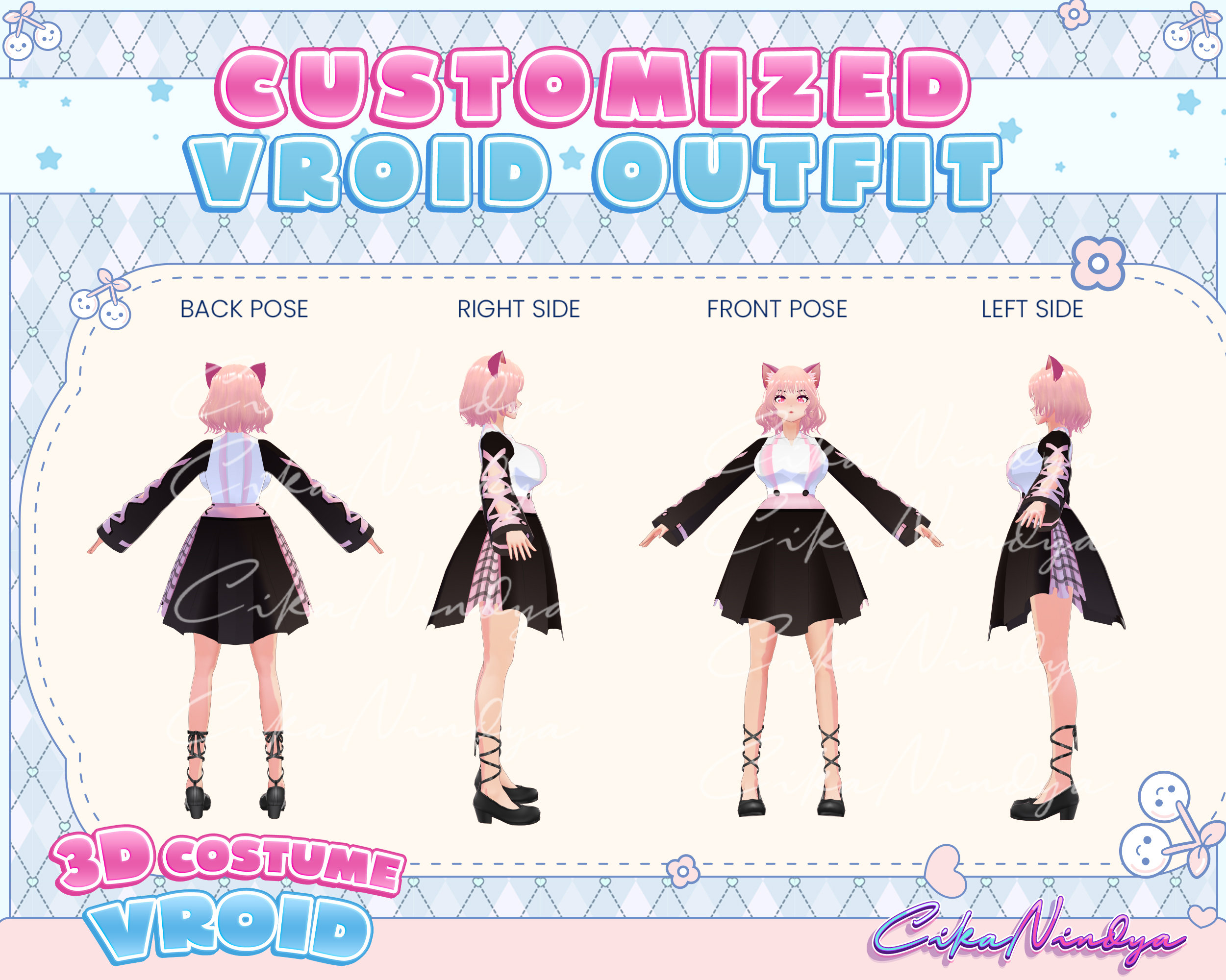 3D Vroid Costume Pink Street Outfit for Whimsical Characters - Etsy