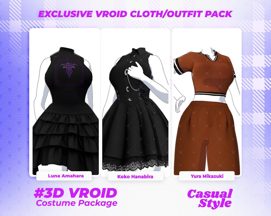 Vroid Outfit Bundle: Gothic & Casual 3D Anime Dresses (digital Download ...
