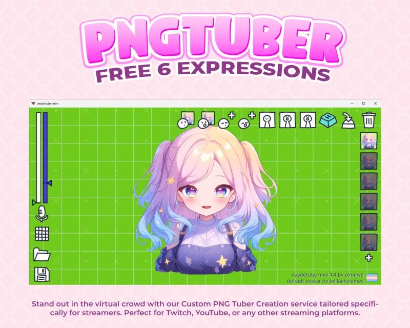 Pastel Pigtails Chibi PNG Tuber Avatar: 6 Animated Expressions - Etsy