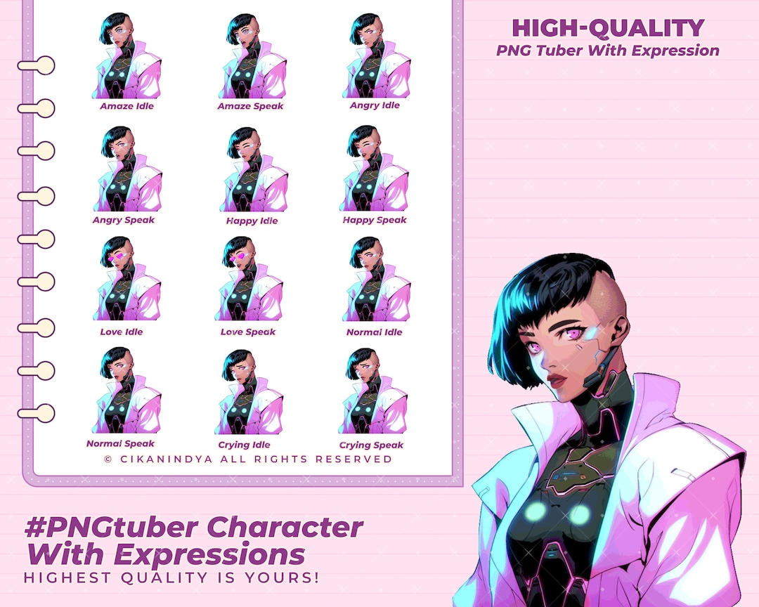 PNG Tuber | Expressive and Bolder Cyberpunk PNG Tuber | Own 12 Pose ...