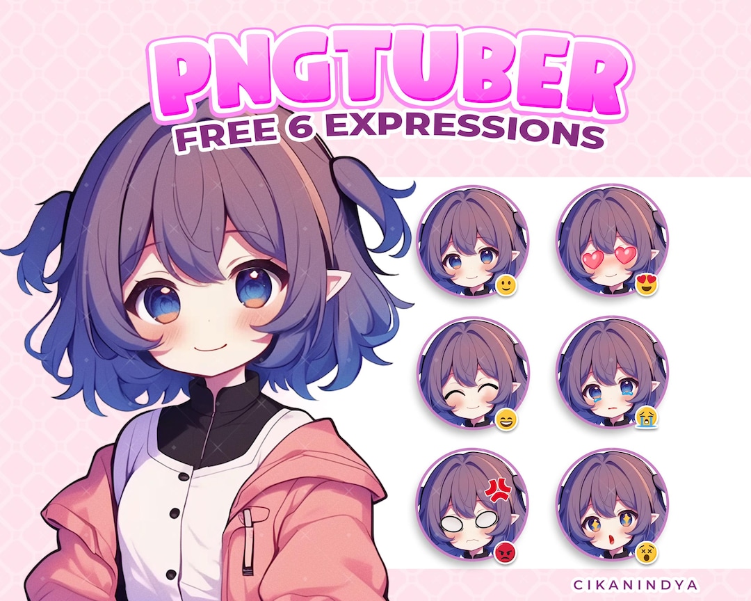 Chibi Pngtuber Model – Adorable Female Character With Purple Hair - Etsy