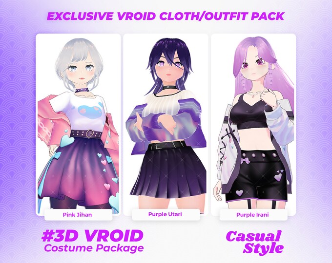 Vroid Outfit Pack: Strawberry, Lilac, Maid Dresses - 3D Anime Clothing ...