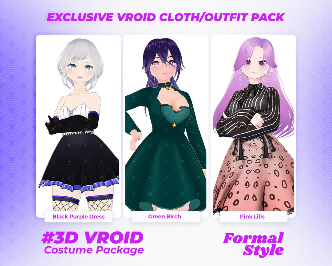 Chic Formal Wear Pack for Elegant Avatars - Vroid Clothing Pack, Vtuber ...