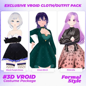 Chic Formal Wear Pack for Elegant Avatars - Vroid Clothing Pack, Vtuber ...
