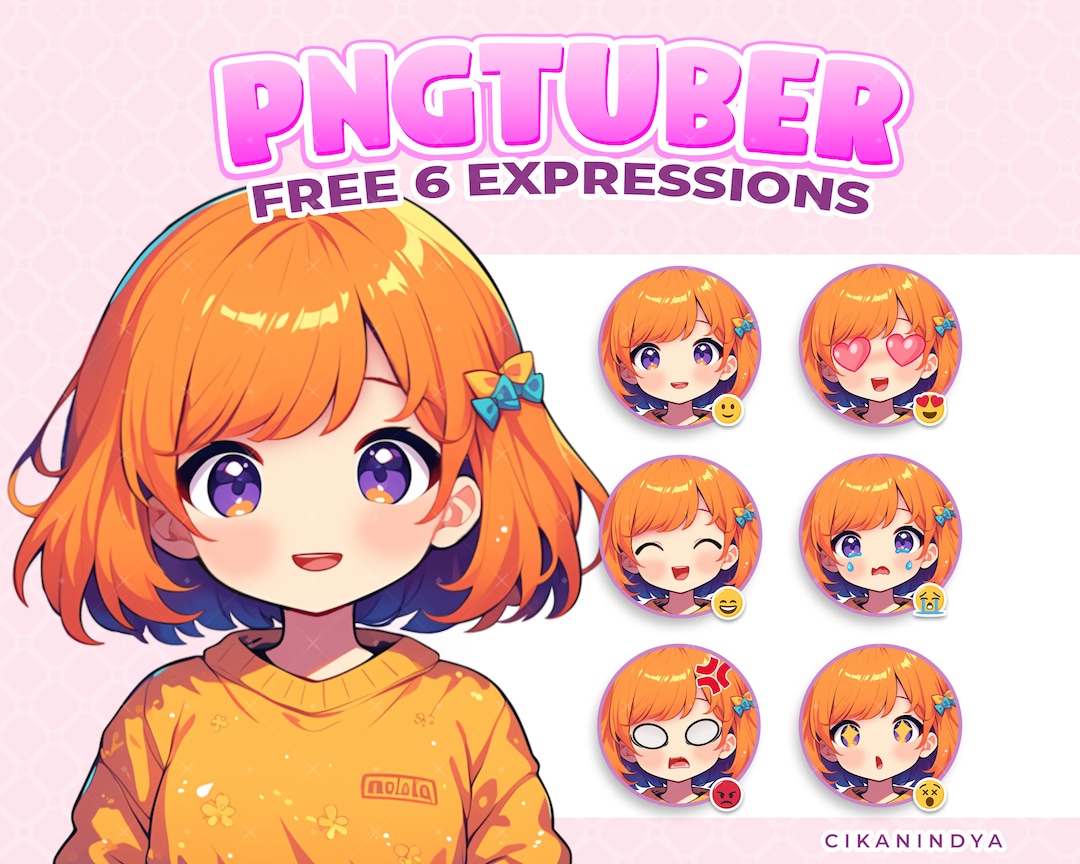 PNG Tuber | Girl With Bright Orange Hair and Sweet Smile | Get 6 Poses ...