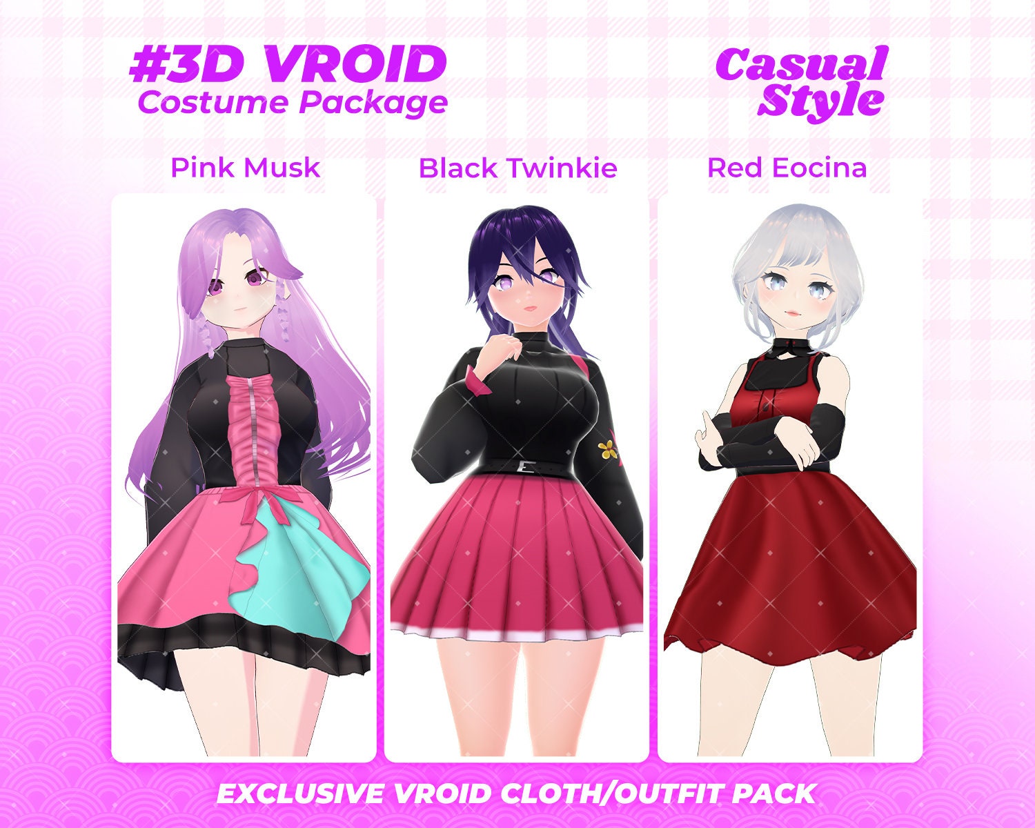 Modern Avatar With 3-in-1 Vroid Girl's Apparel Pack Vroid Clothing Pack ...