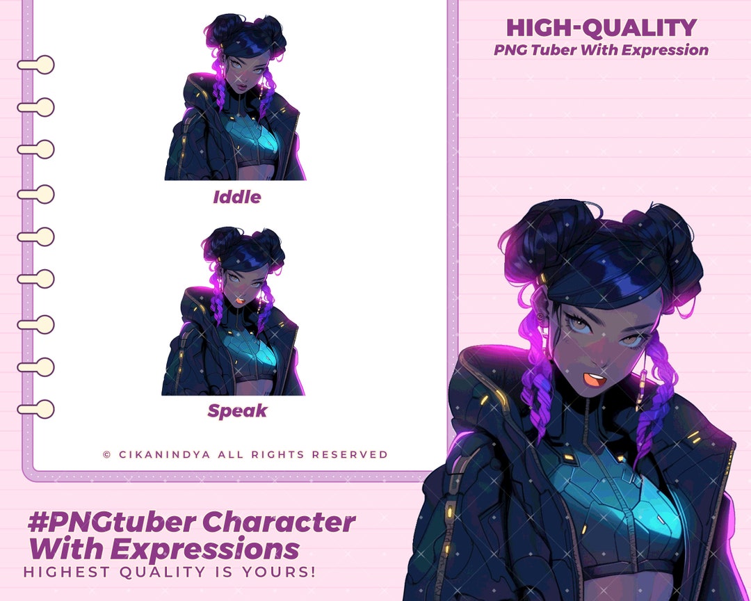 Cyberpunk PNG Tuber Avatar: Dynamic Streamer Model (2 Poses) - Etsy