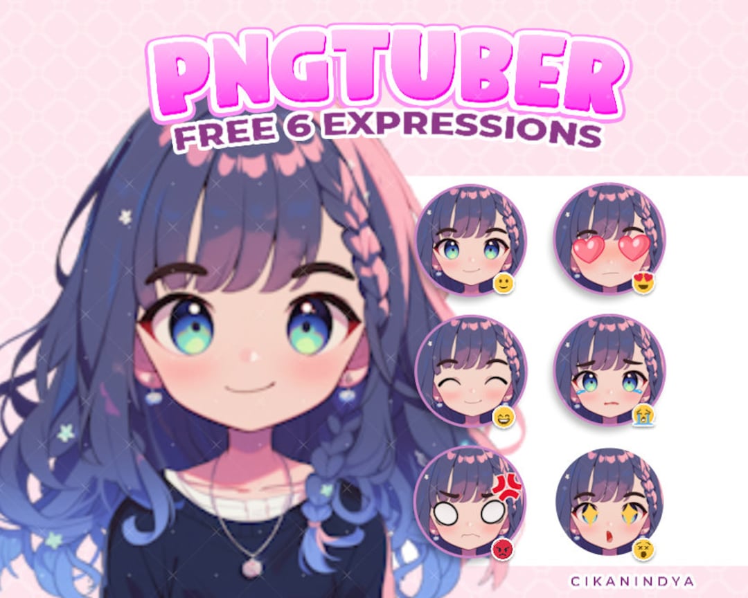 PNG Tuber | Girl With Ombre Hair and Sweet Braid | Get 6 Poses | Vtuber ...