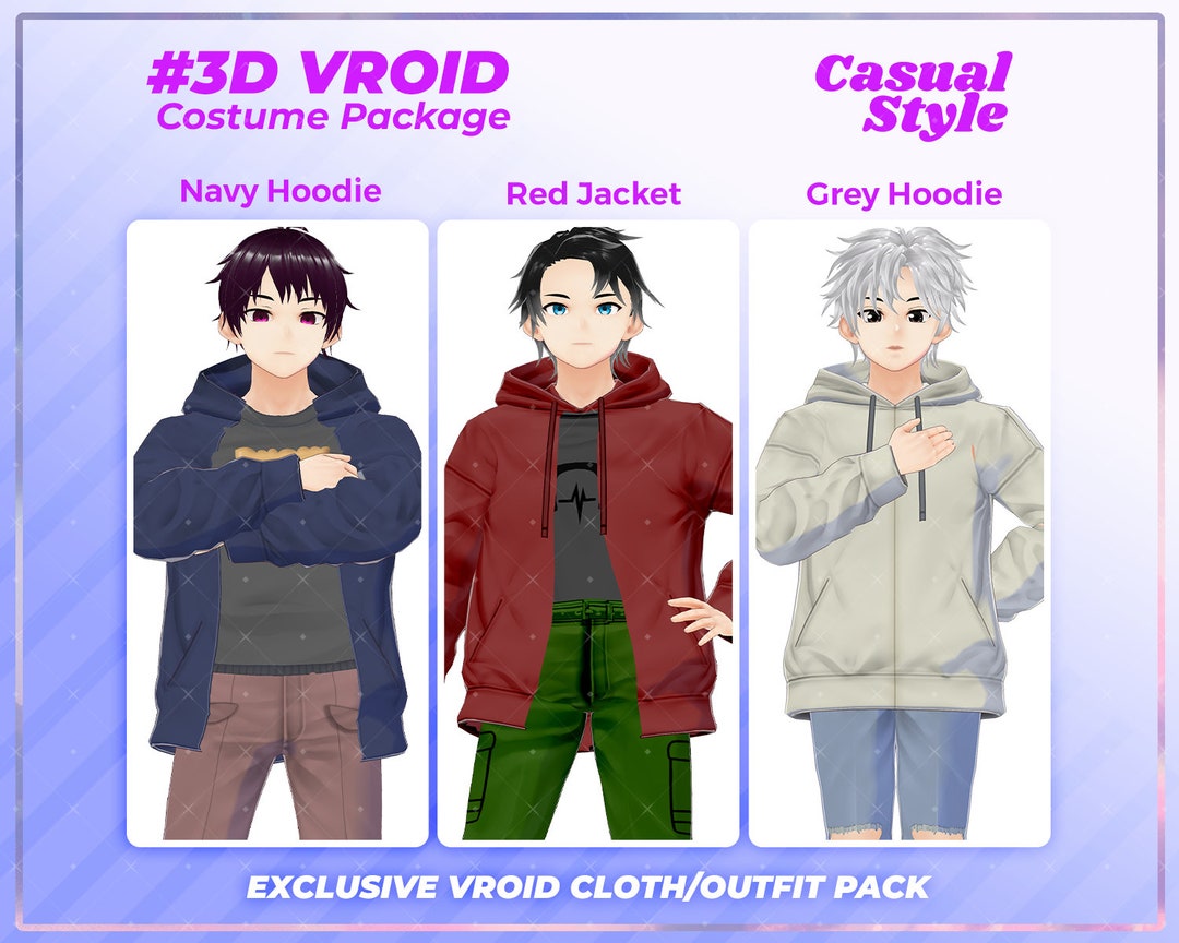 Vroid Casual Wardrobe Bundle 3 Outfits Male - Vroid Clothing Pack ...