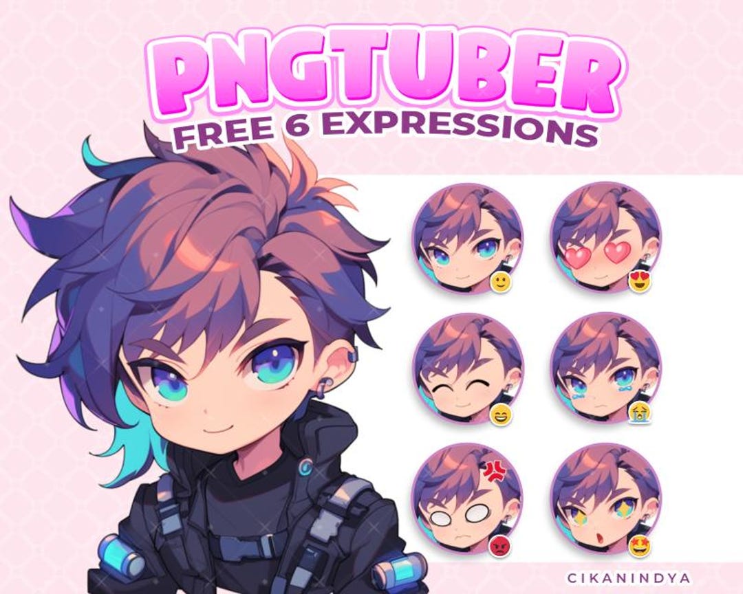 Premade Pngtuber Model Edgy Blue-haired Cyberpunk Boy - Etsy