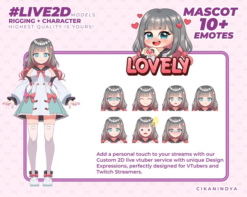 Live2d Vtuber Model Kit | Mascot & 12 Emotes, Streaming Avatar - Etsy ...