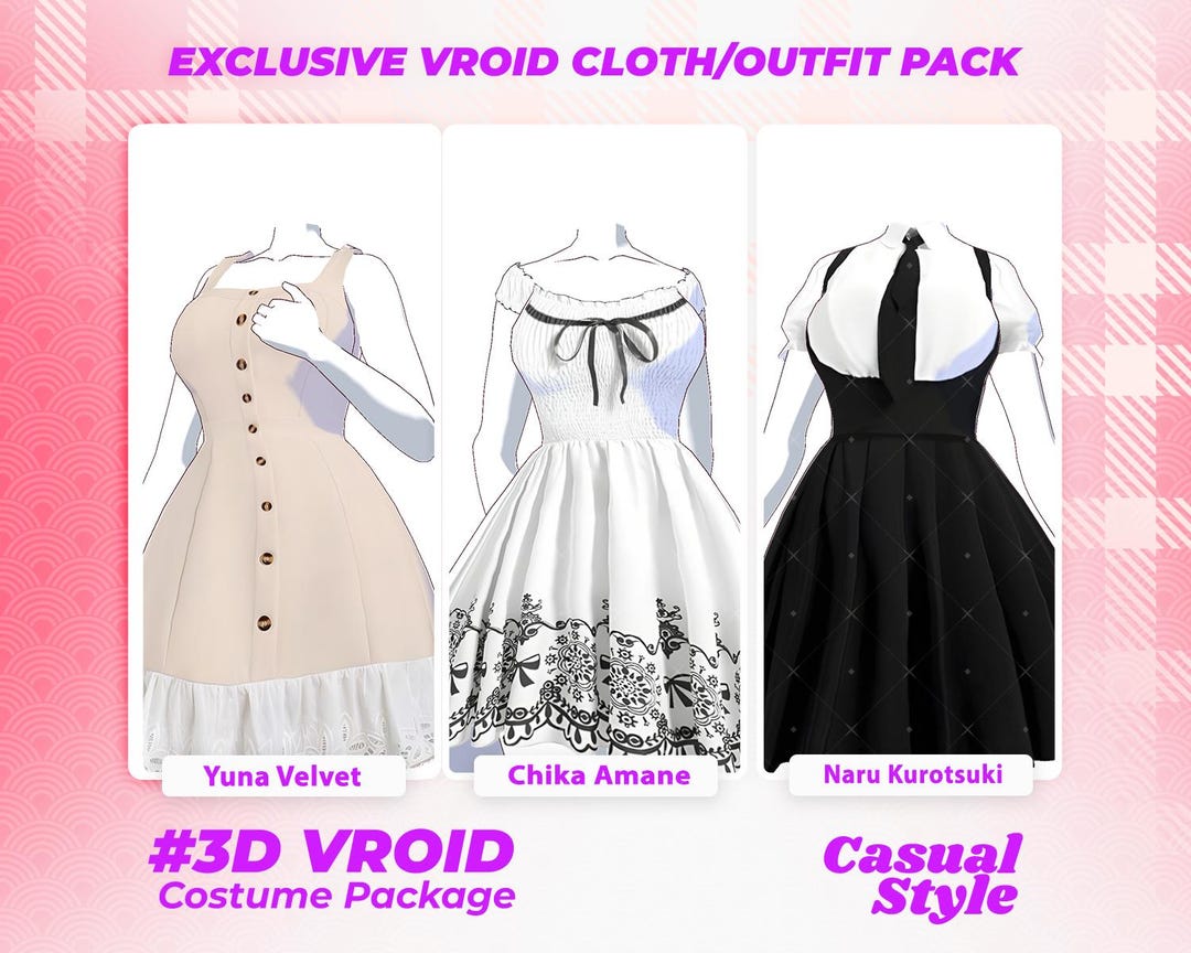 Vroid Outfit Bundle: 3 Elegant Anime Dresses - Vtuber Avatar Clothes ...