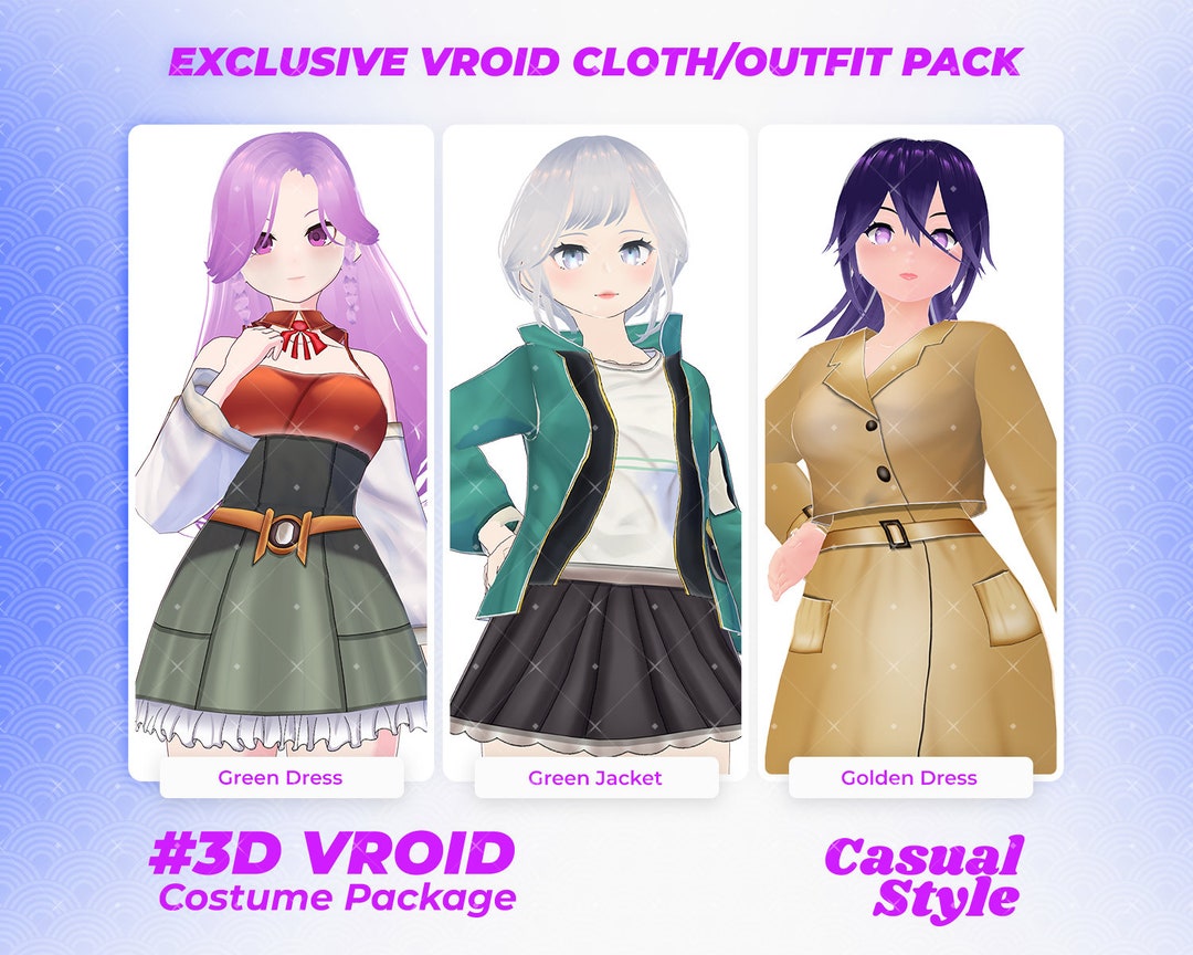 Casual Chic Girl Outfit 3 in 1 for 3D Avatar - Vroid Clothing Pack ...