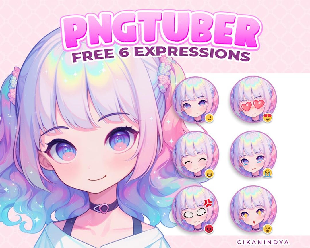 Rainbow Glow Chibi PNG Tuber Avatar: Pastel Curls, 6 Expressions - Etsy