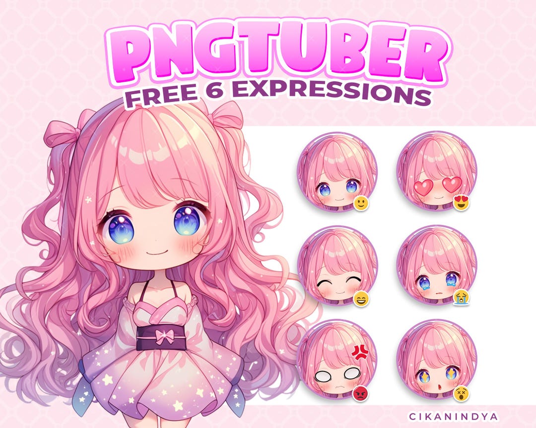 Pastel Pink Chibi PNG Tuber Avatar: 6 Animated Expressions - Etsy