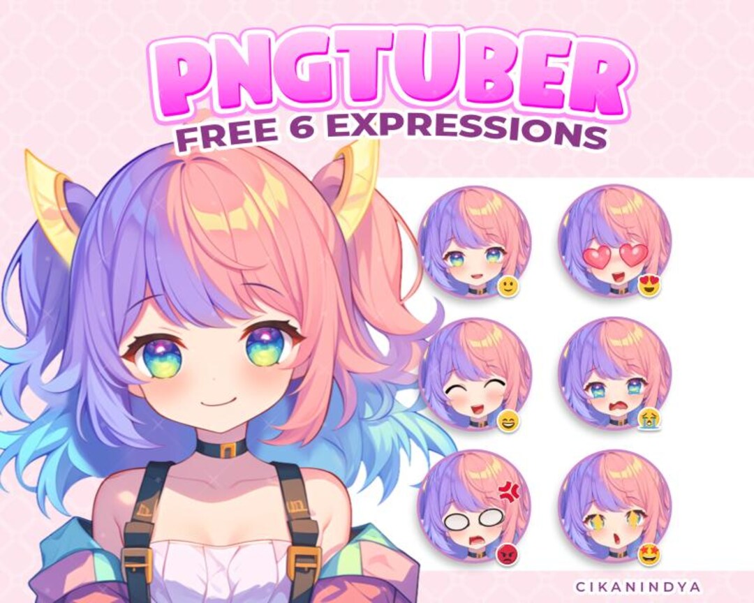 Chibi Female Pngtuber – Vibrant Fantasy Horned Model - Etsy