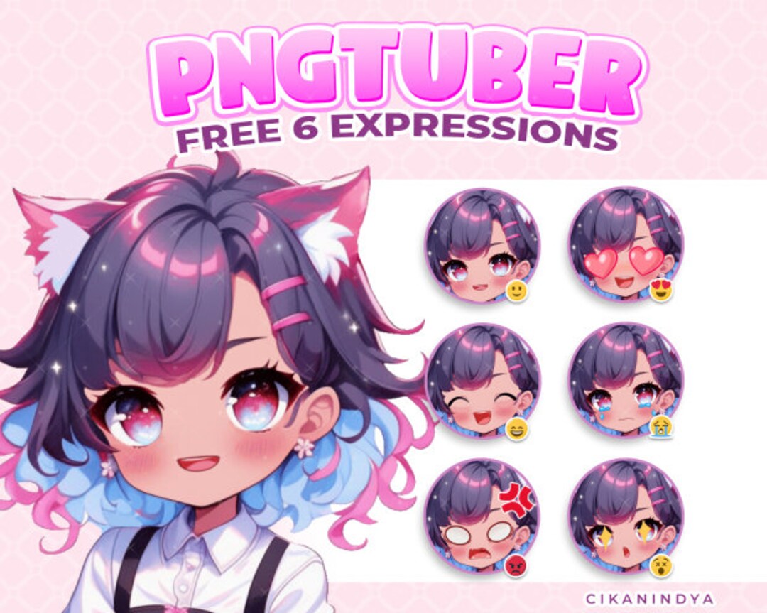 Cat PNG Tuber Avatar: Chibi Anime Girl With 6 Poses - Etsy