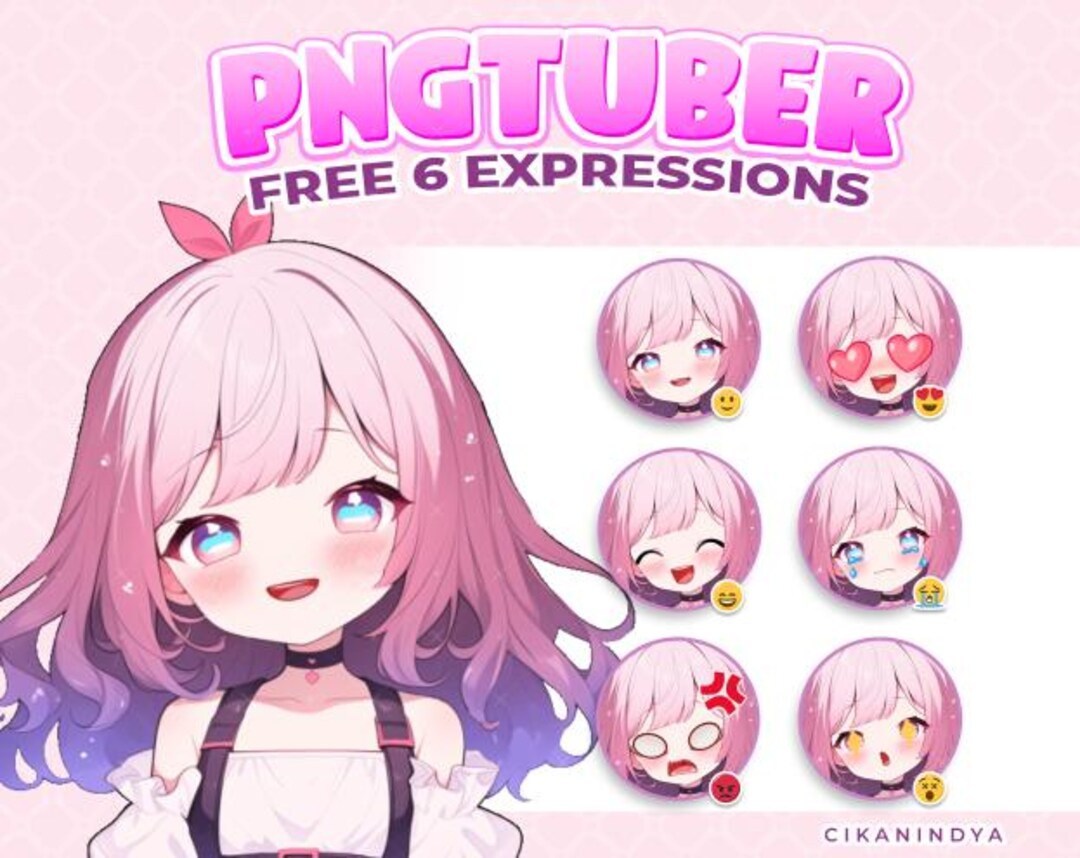 Chibi PNG Tuber: Pink Ombre Hair, 6 Animated Expressions - Etsy