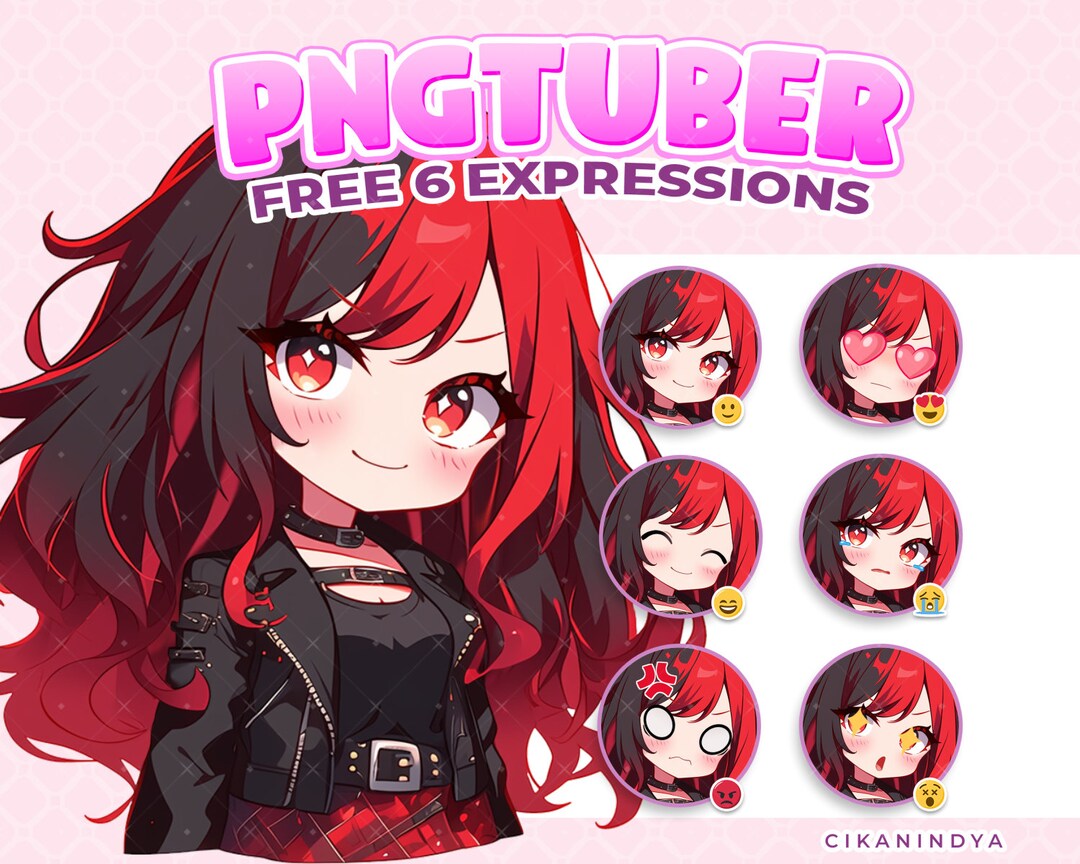 Rebel Style PNG Tuber Avatar: Black and Red Hair, 6 Poses - Etsy UK