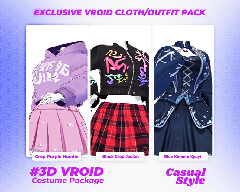 Vroid Outfit Pack: 3-in-1 Anime Girl Fashion - .vroidcustomitem Files ...