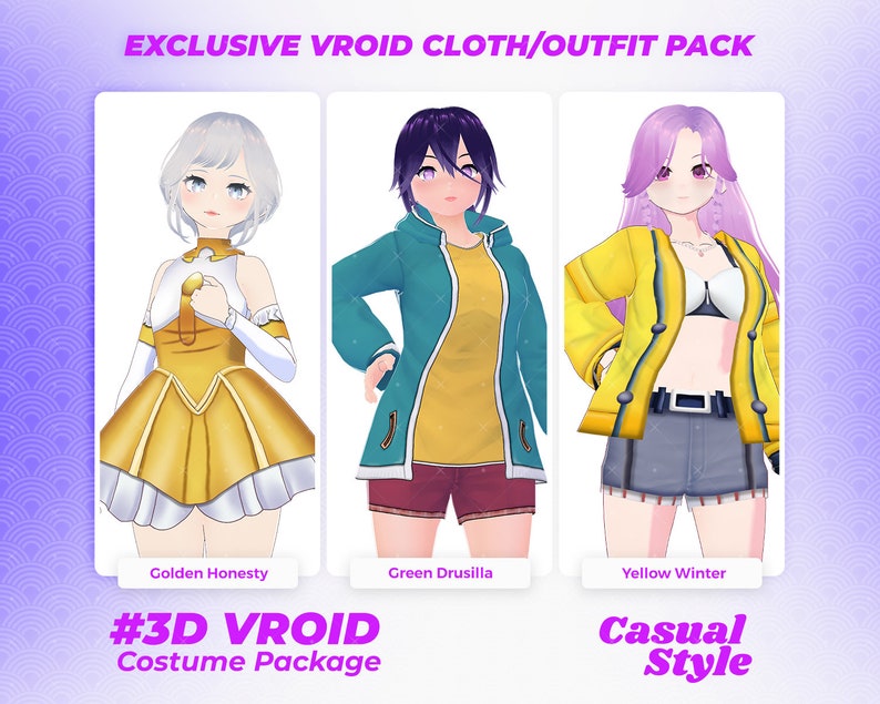 Vroid Outfit Pack: 3-in-1 Virtual Avatar Clothing (.vroidcustomitem ...