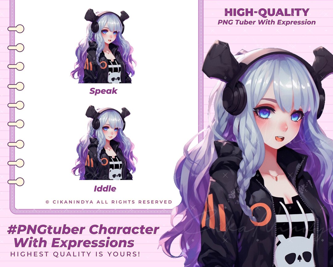 Anime Pngtuber Model | Black Jacket Girl, 2 Poses - Etsy
