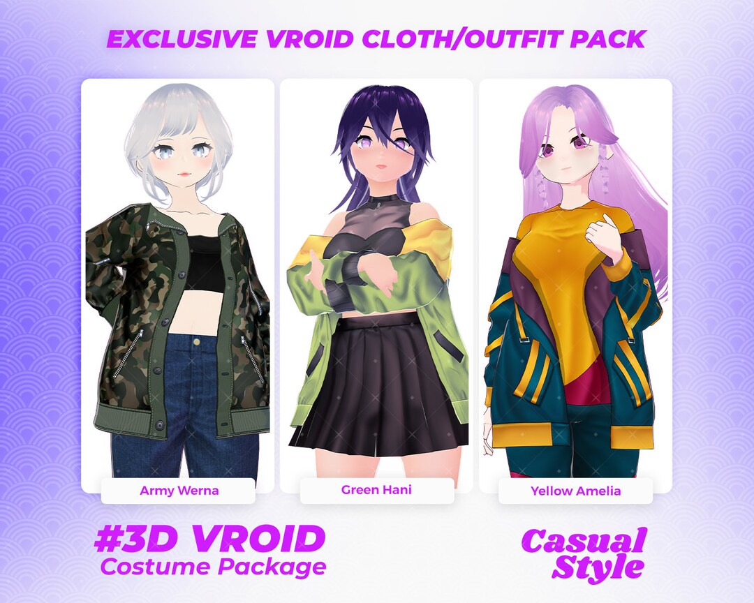 Triple Pretty Casual Outfits Pack for 3D Stream - Vroid Clothing Pack ...