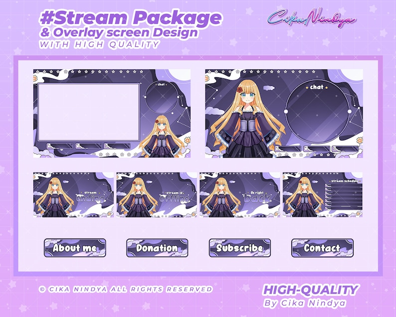Kawaii Anime Stream Overlay Package: Vtuber Twitch Graphics (PSD/PNG ...