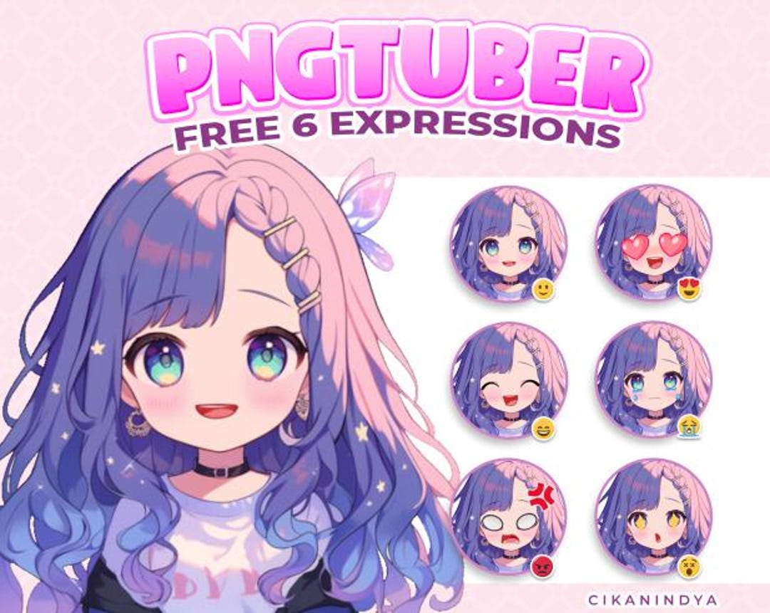 Custom-like Pngtuber Model – Enchanting Blue-pink Chibi - Etsy