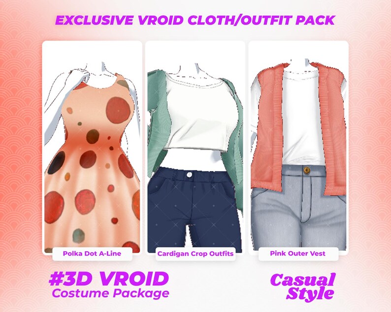3-in-1 Vroid Outfit: Casual 3D Model Clothing Pack (.vroidcustomitem ...