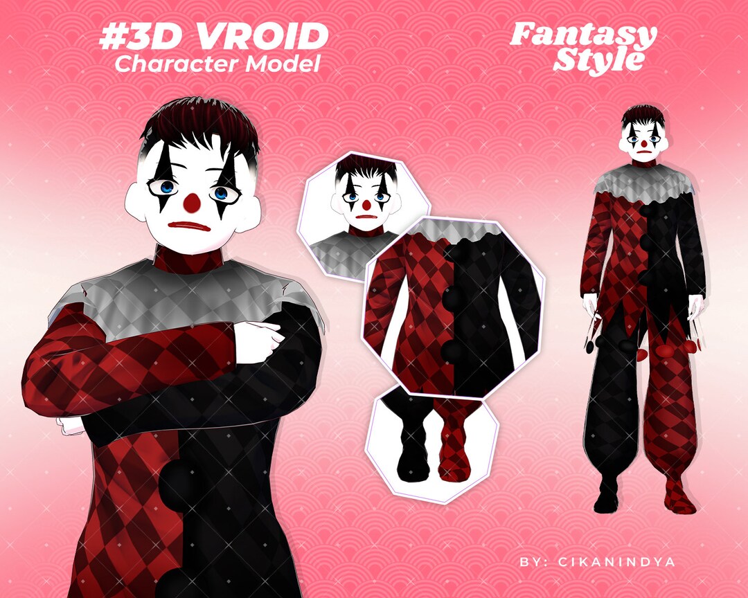 3D Vroid Vtuber Model: Fantasy Clown Avatar for Gaming Streams - Etsy