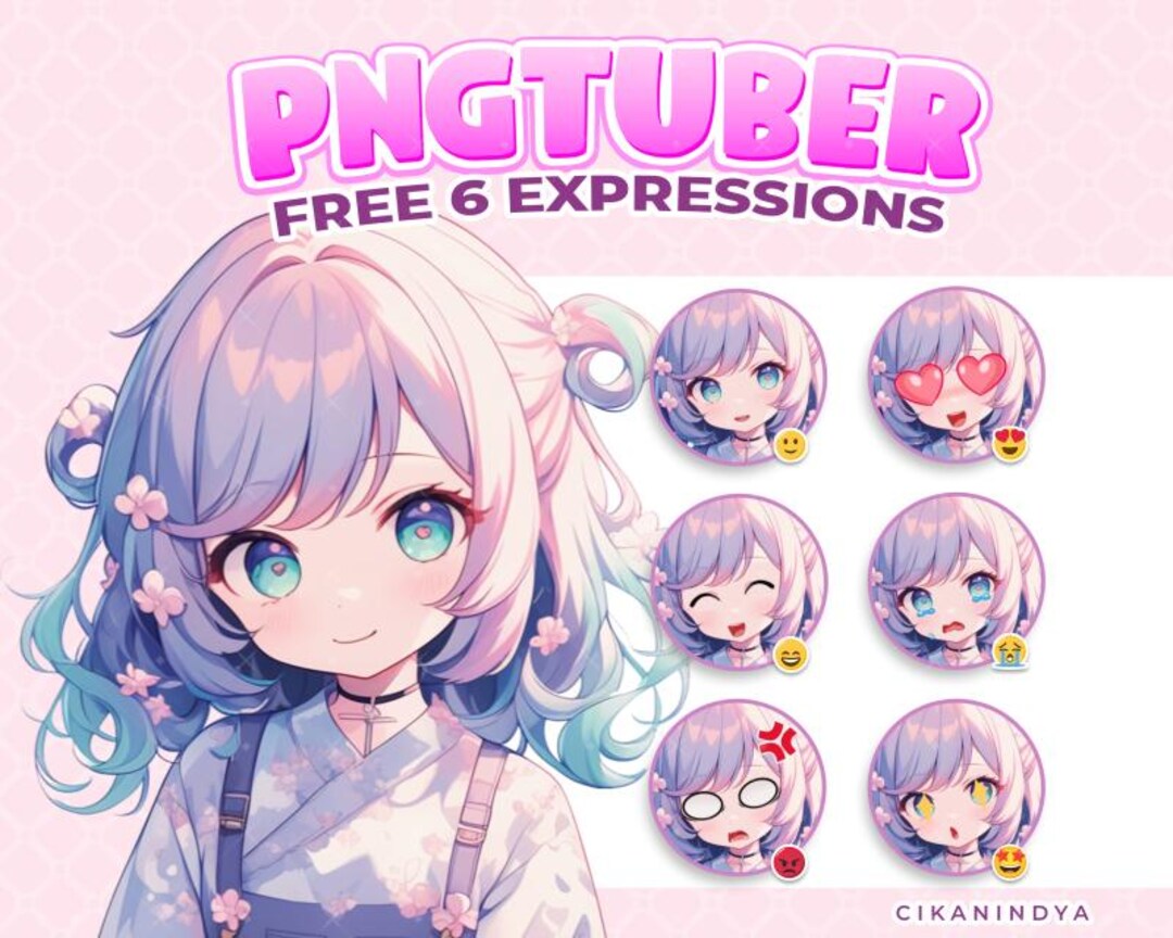 Pastel Floral Chibi Girl Pngtuber Avatar: 6 Poses, Kimono Vtuber - Etsy
