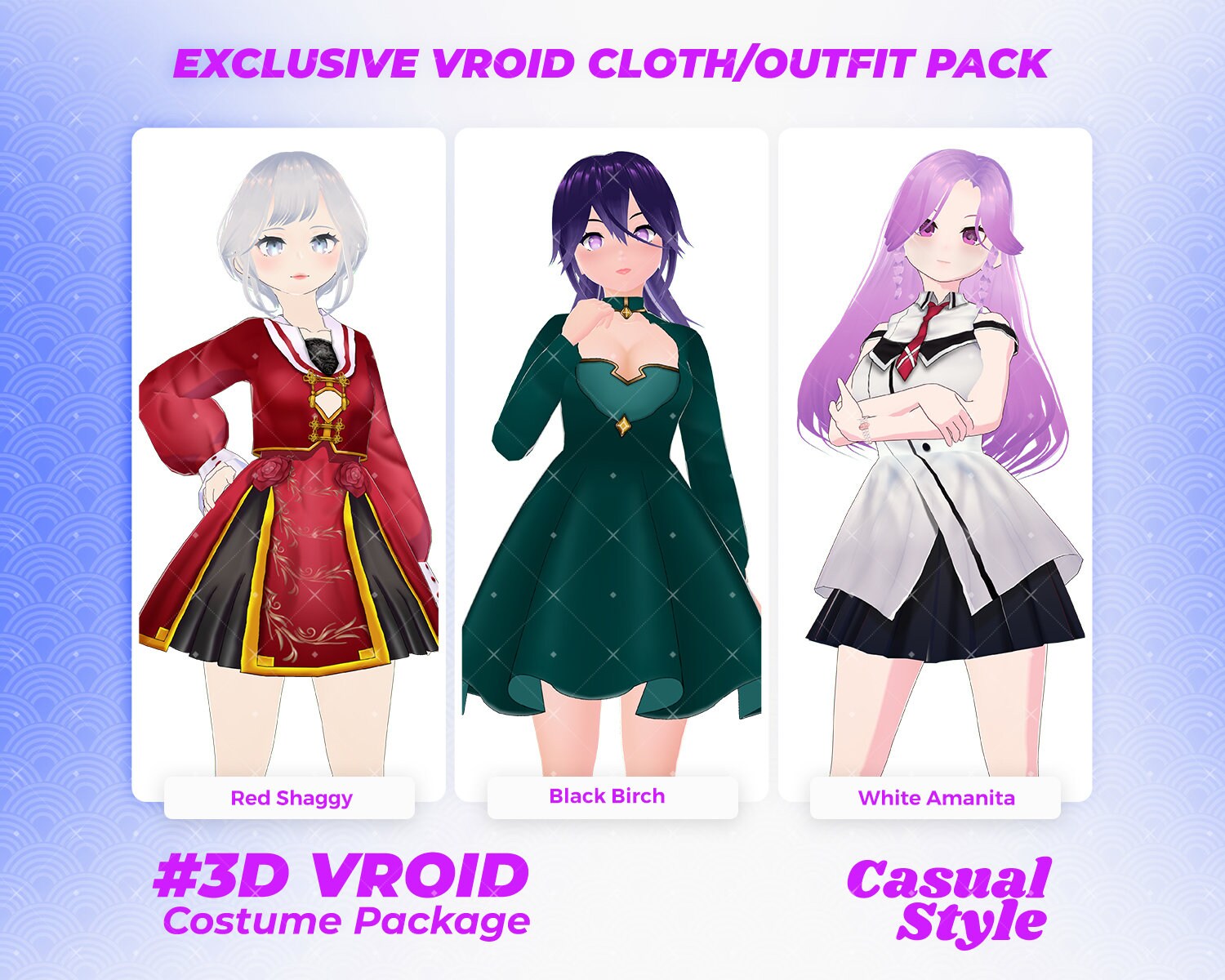 Vroid Style Revolution 3D Casual Girl's Fashion Pack Vroid Clothing ...