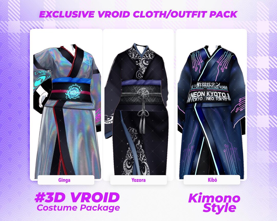 Neo Kimono Vroid Outfit Pack: Futuristic 3D Avatar Clothing Bundle ...