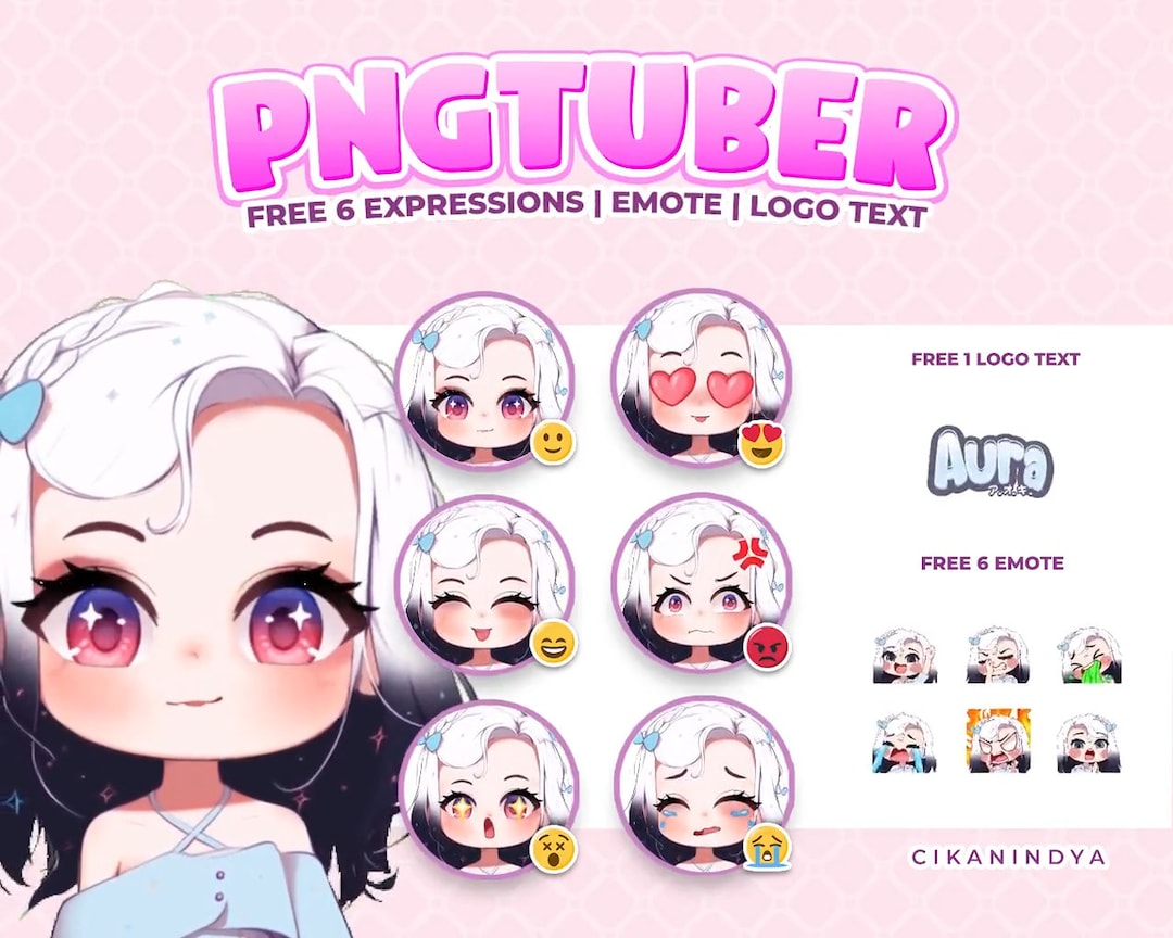 PNG Tuber | Aura Chibi PNG Tuber Pack | Bonus 6 Emote | Bonus 6 ...
