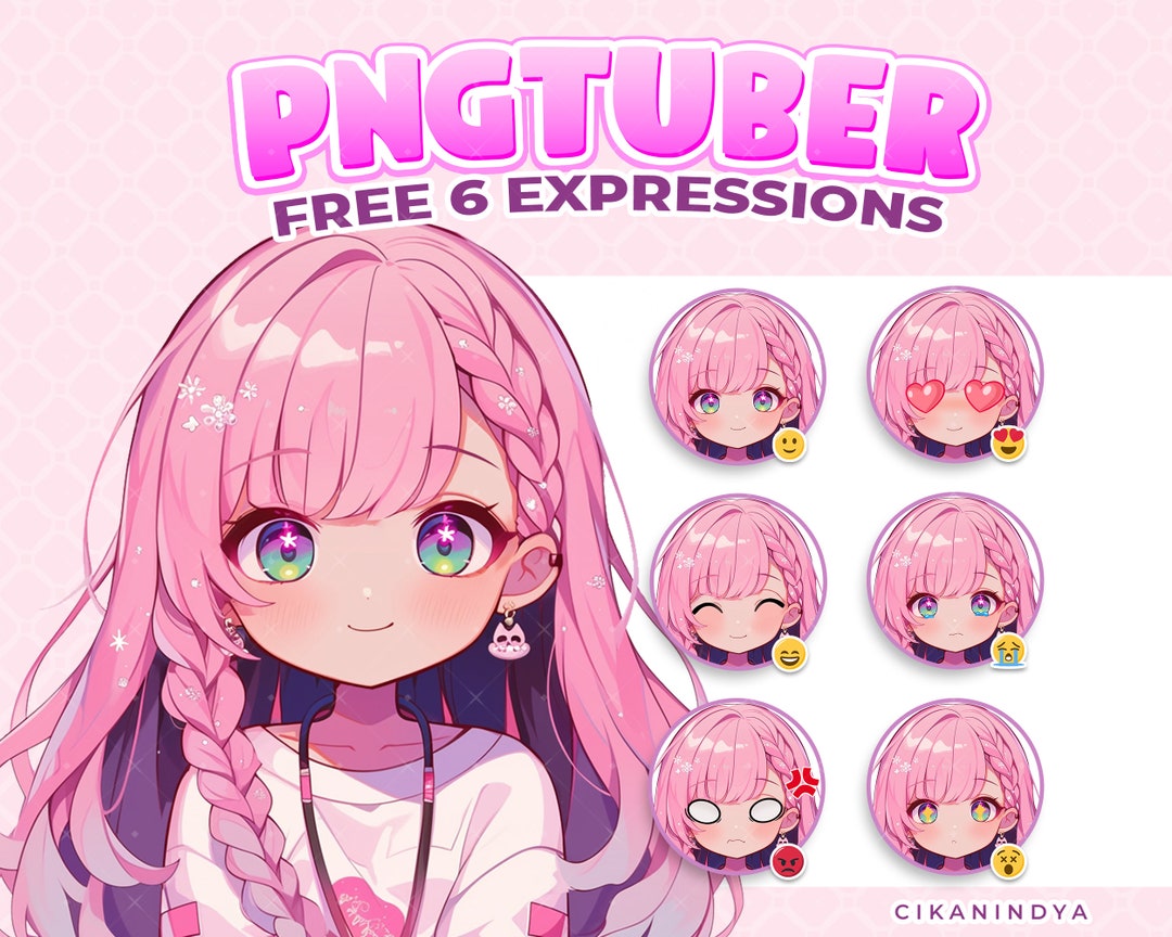Pink-haired PNG Tuber Avatar: 6 Poses, Streaming Vtuber - Etsy