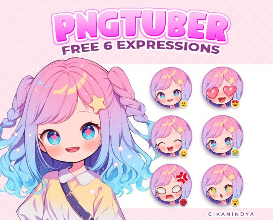 Chibi PNG Tuber Avatar: Pastel Braids, 6 Poses (premade Vtuber) - Etsy