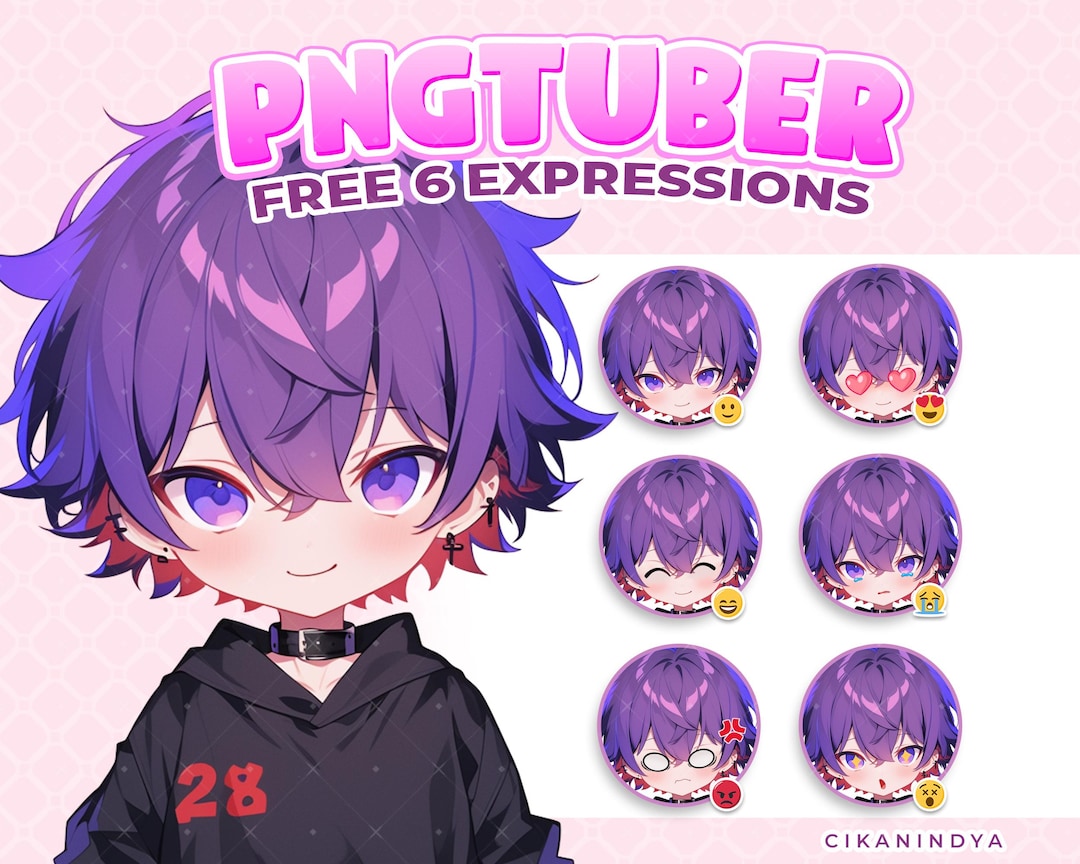 Custom-like Pngtuber Model – Premade Chibi Boy With Dark Aesthetic - Etsy