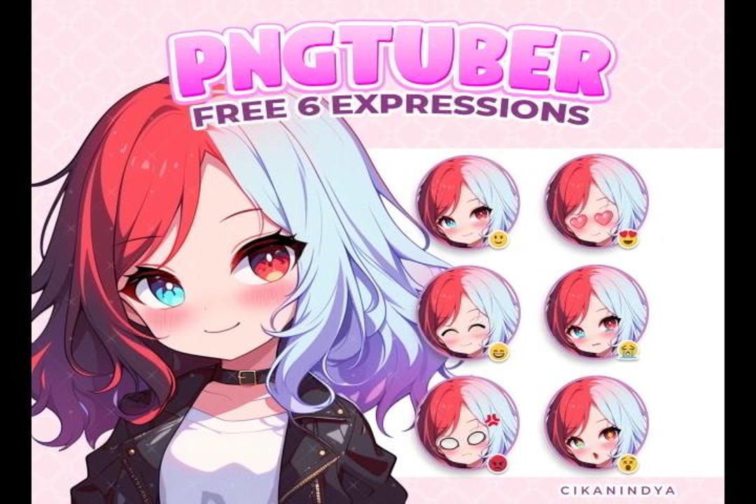 Bicolor Pngtuber Model: Edgy Red & Blue Hair, Leather Jacket - Etsy