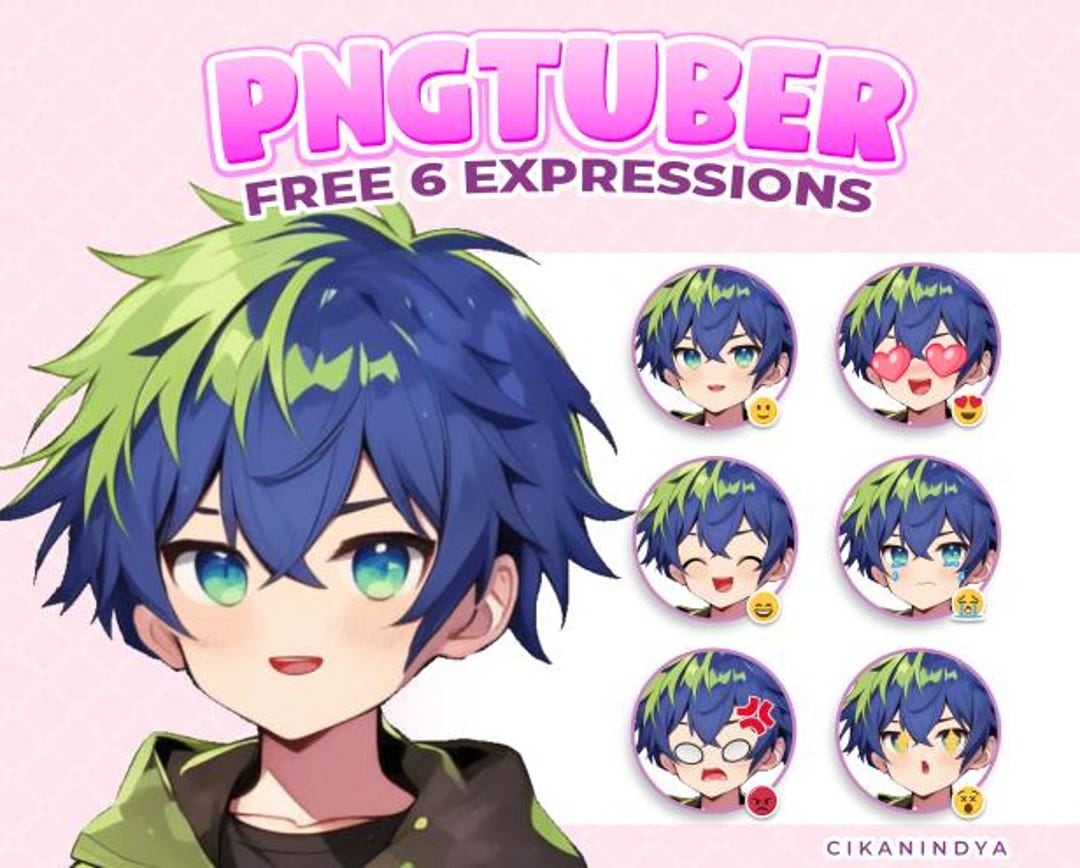 Custom-like Pngtuber – Animated Male Model With Green and Blue Hair - Etsy