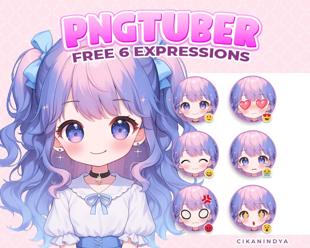 PNG Tuber Delicate Pastel Blue Anime Vtuber Avatar for Streamers Get 6 ...