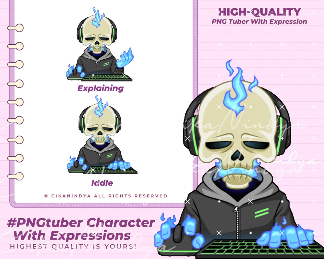 Skull PNG Tuber Avatar: 2 Poses, .veadomini File - Etsy