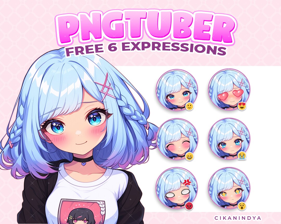 Blue-haired Anime PNG Tuber Avatar: 6 Poses + .veadomini File - Etsy