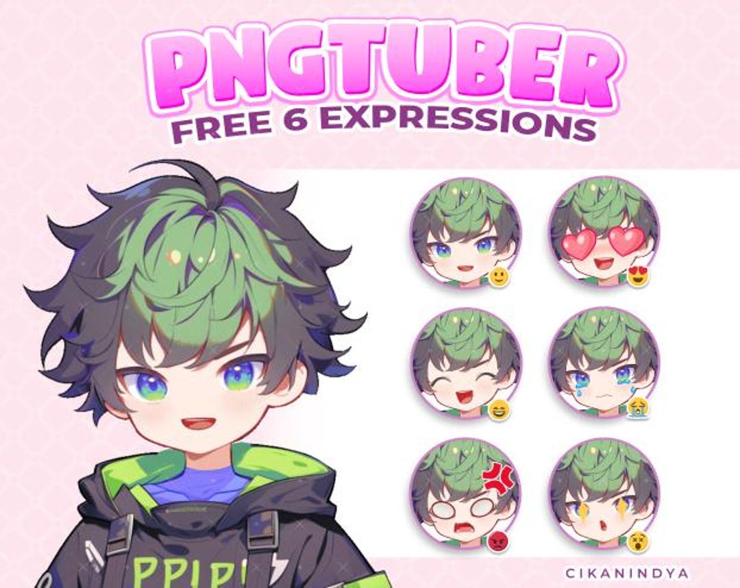 Chibi Boy Pngtuber Model: Green & Black Hair (premade) - Etsy Australia