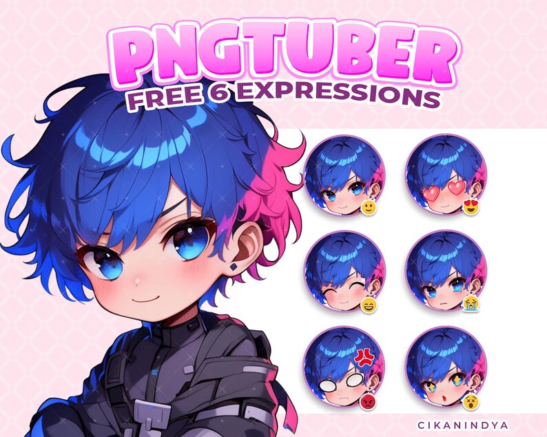 Chibi Pngtuber – Blue and Pink Dynamic Character - Etsy