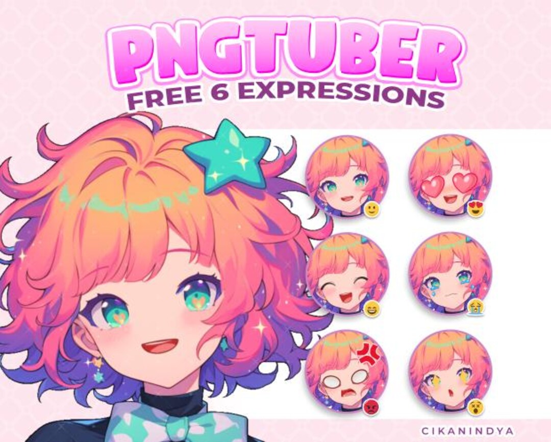 Chibi PNG Tuber Avatar With Vibrant Gradient Hair and Star Accessory ...
