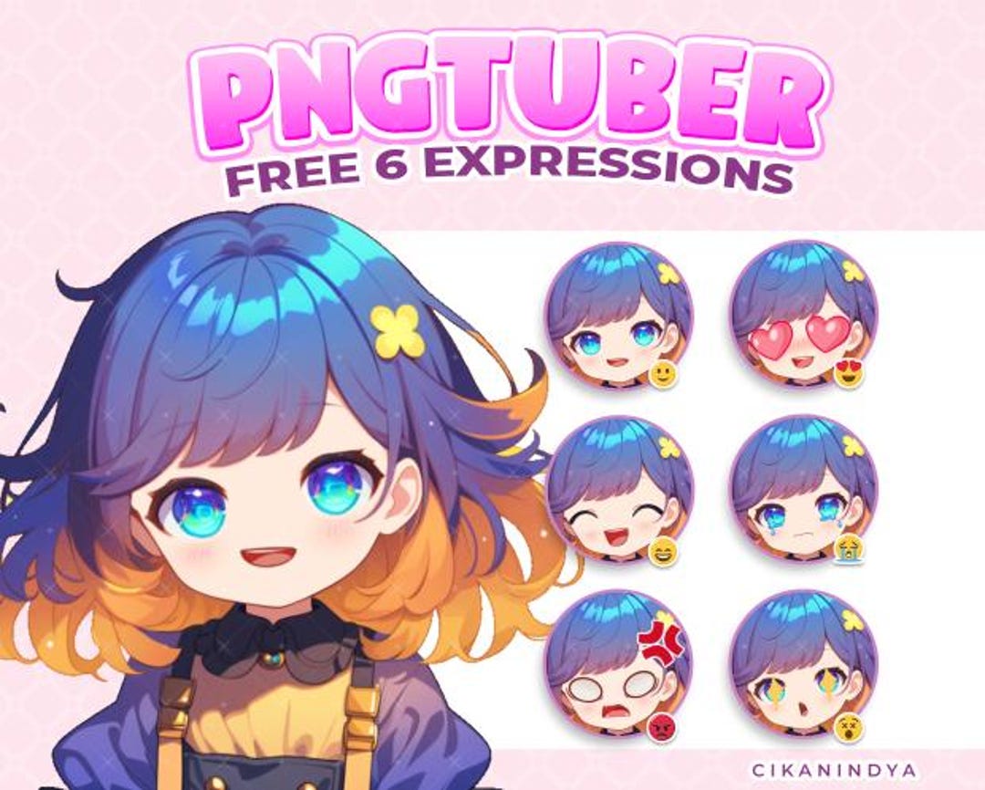 PNG Tuber | Anime-style Vtuber Character With Vibrant Blue and Orange ...