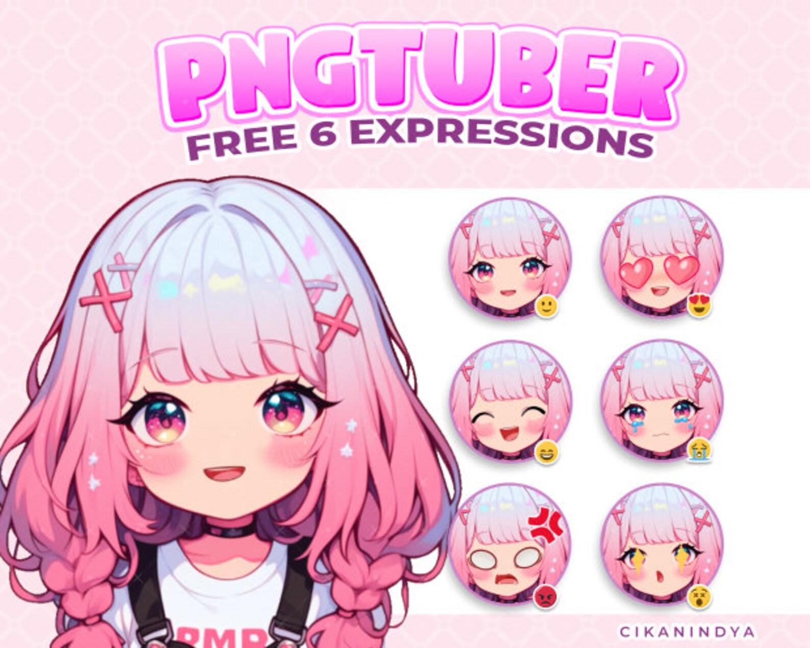 PNG Tuber Pastel Dreams Kawaii Braids and Starry Eyes Get 6 Poses Gif ...