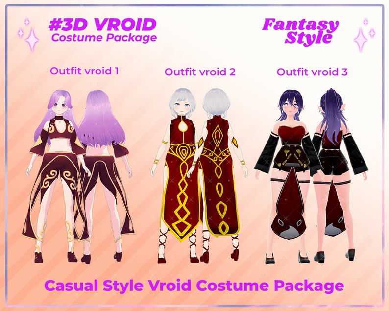 3-in-1 Vroid Fantasy Clothing Bundle Costume Set Vroid - Etsy